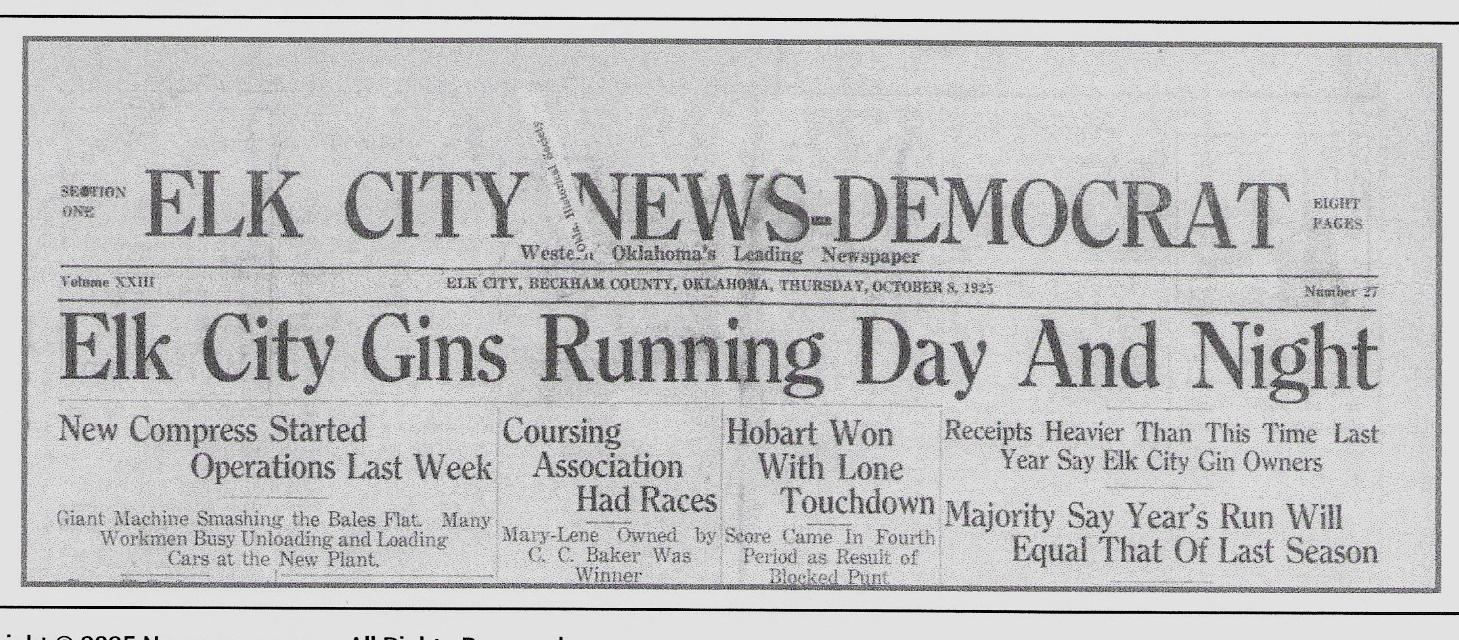 One Hundred Years Ago: October 1925 - Western Oklahoma Historical Society